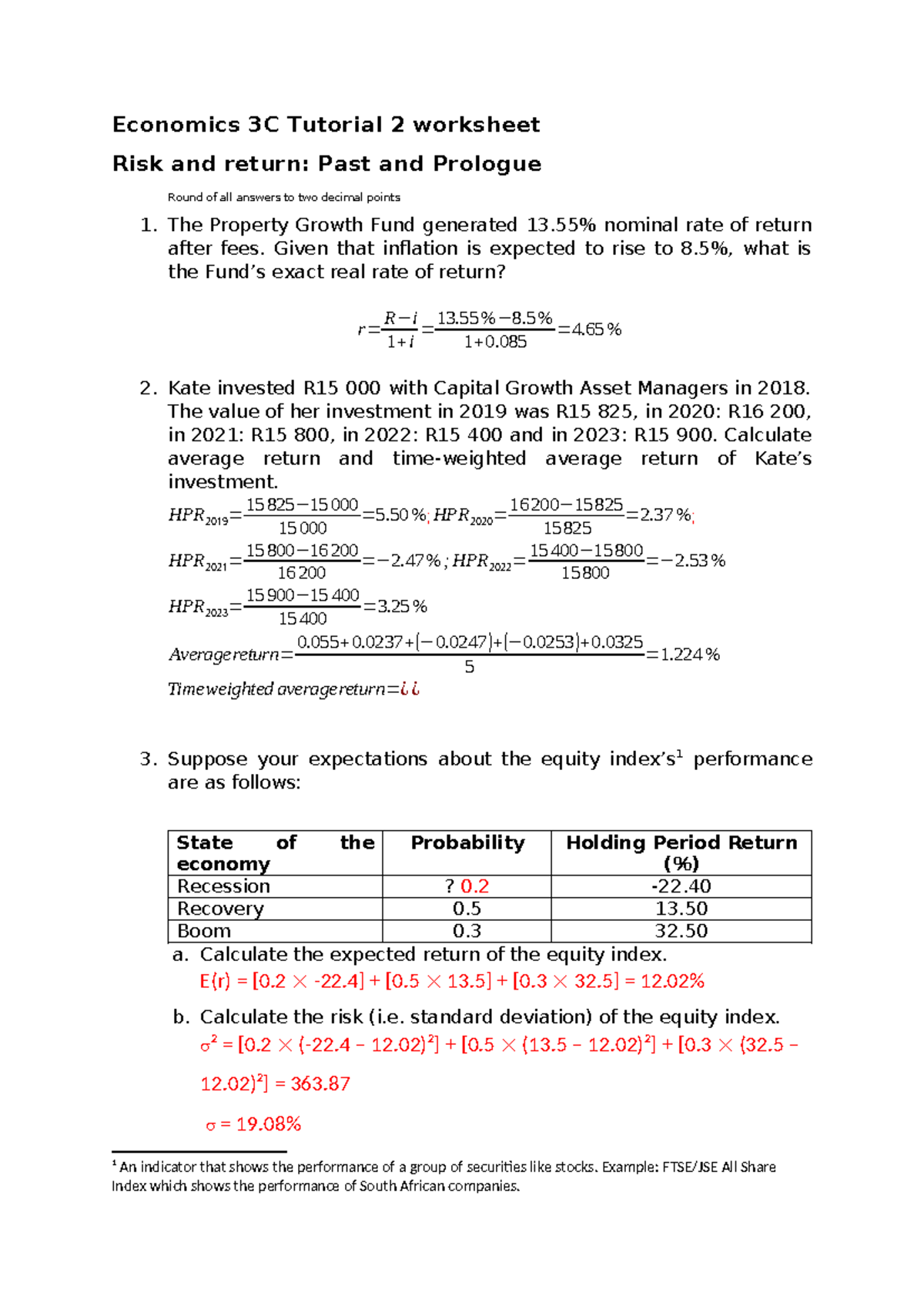 Tutorial 2 memo - for practice purposes, prepare for tests. - Economics ...