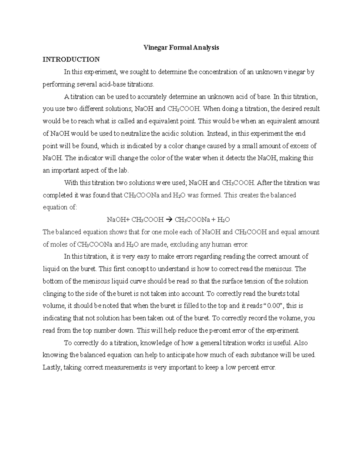 Intro Formal - Vinegar Formal Analysis INTRODUCTION In this experiment ...