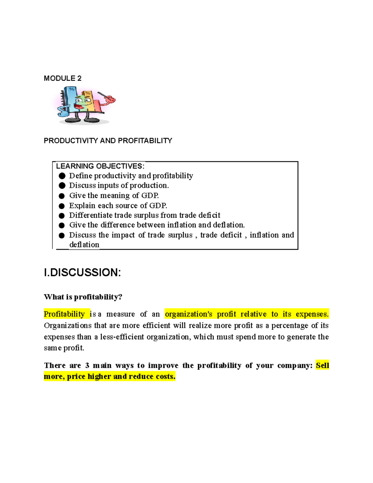 Module 2 Productivity AND Profitability - MODULE 2 PRODUCTIVITY AND ...