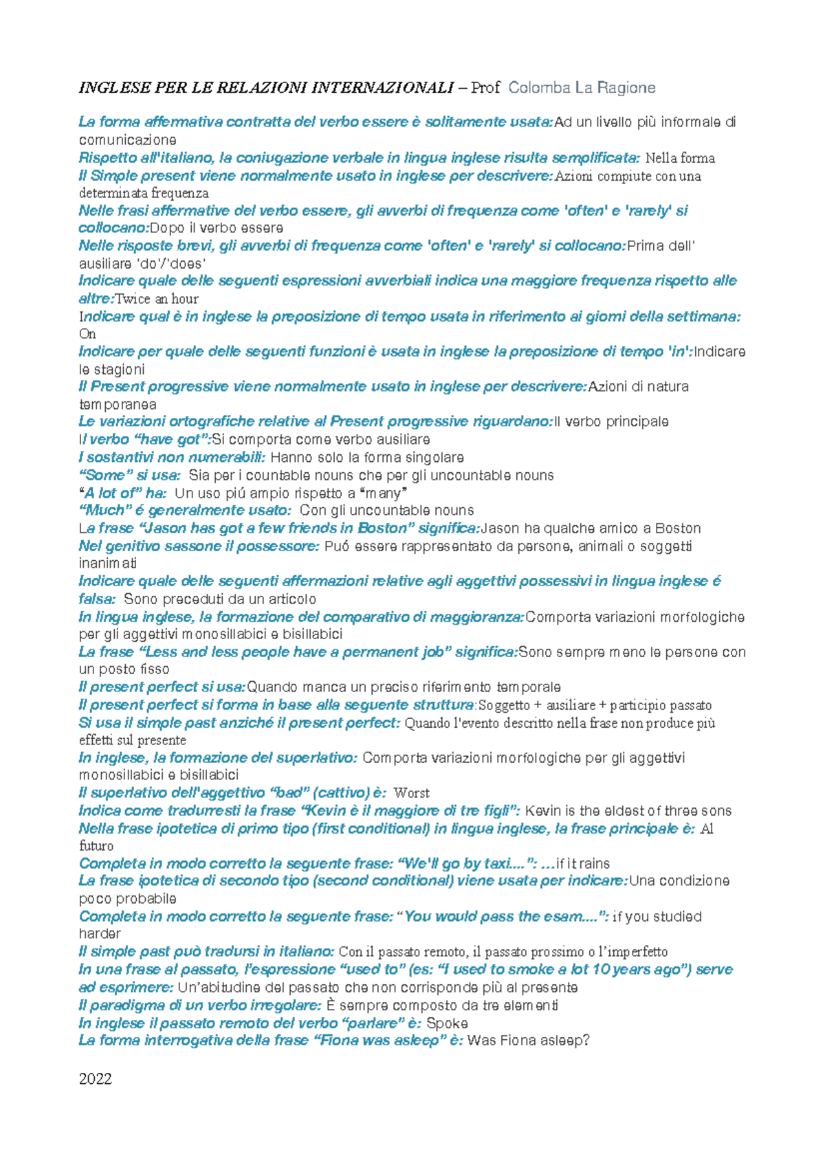 Bd inglese ok - Buoni - INGLESE PER LE RELAZIONI INTERNAZIONALI – Prof ...