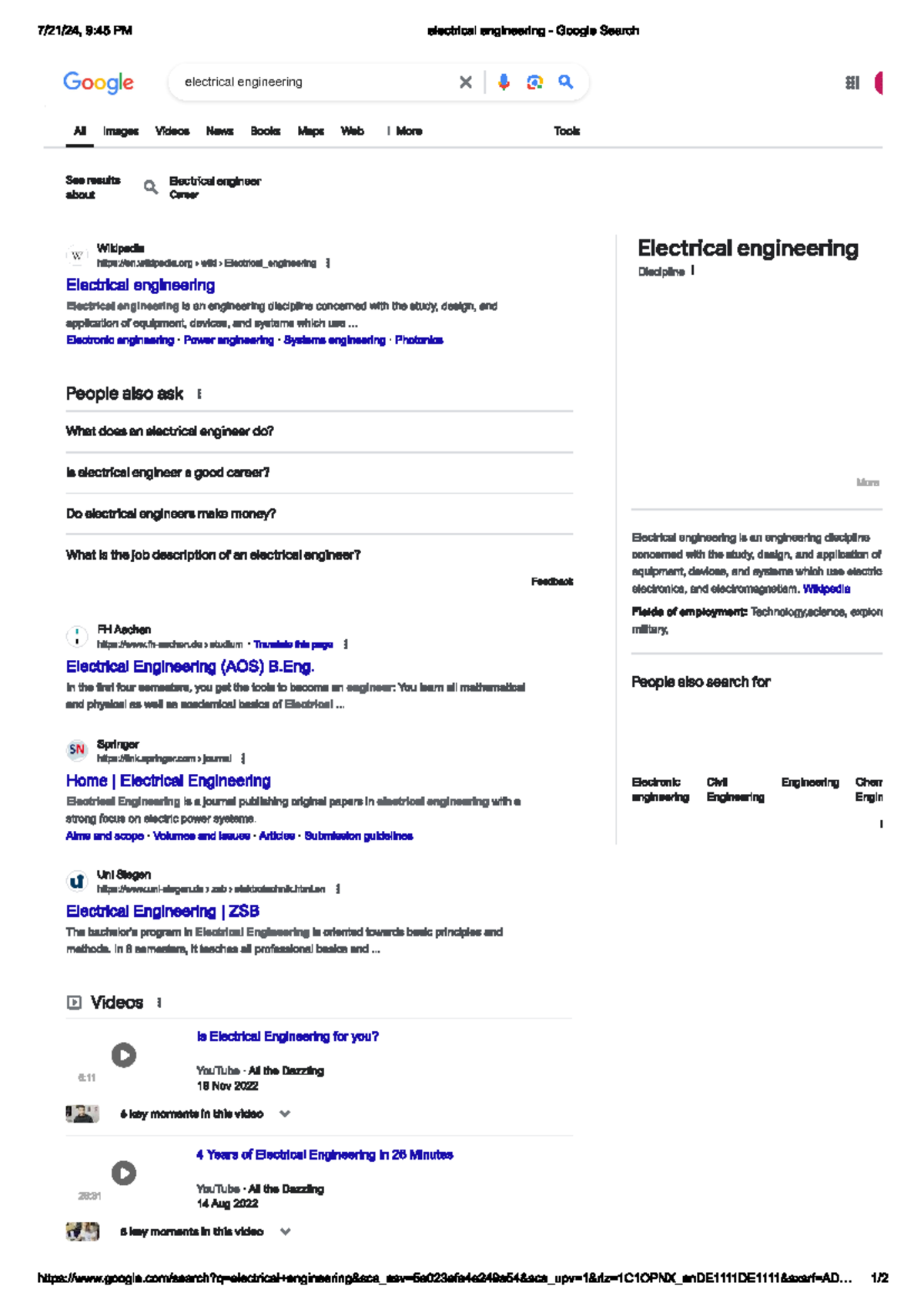 google description of the consept of Electrical engineering - 9:45 PM ...