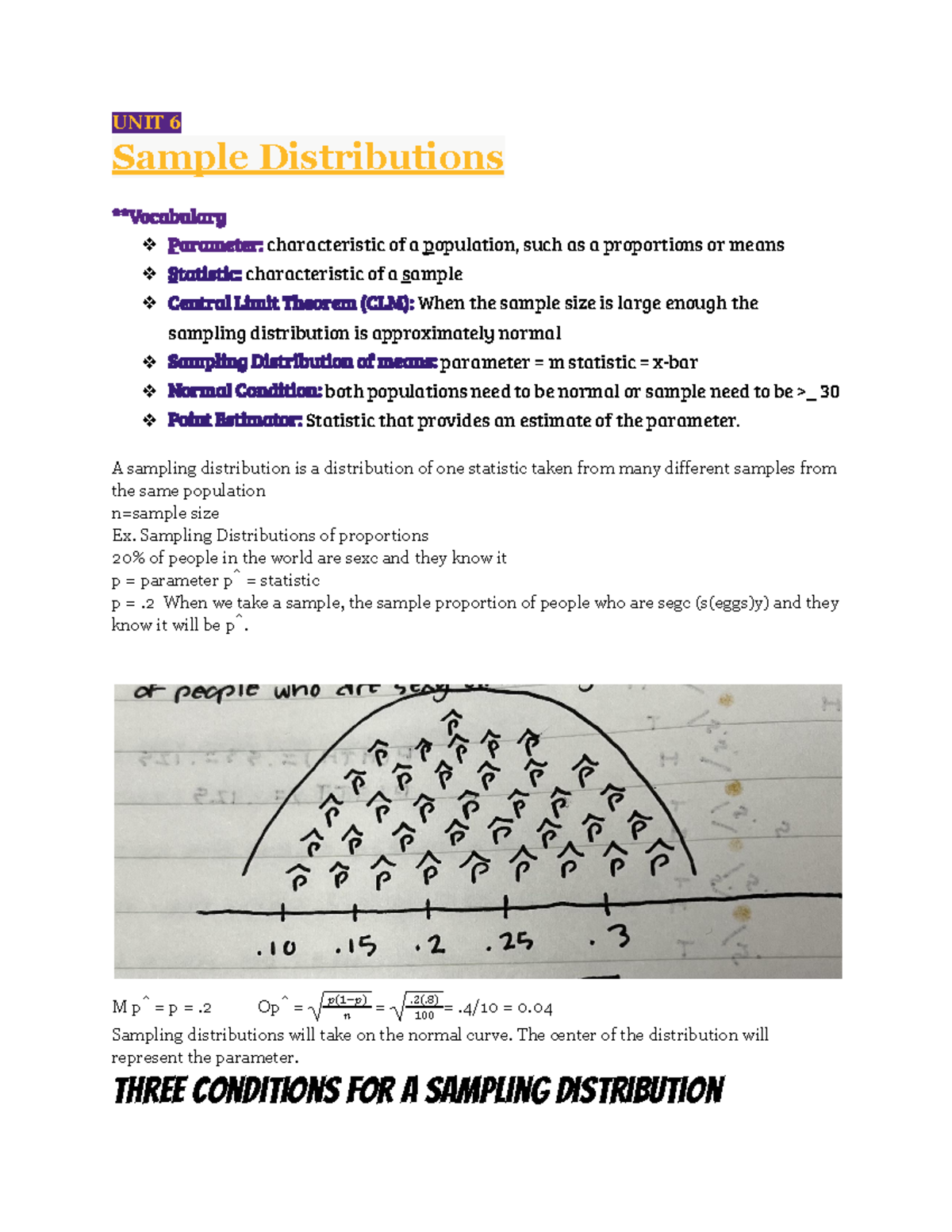 Stats Notes 3 - This document gives information on Sample Distributions ...