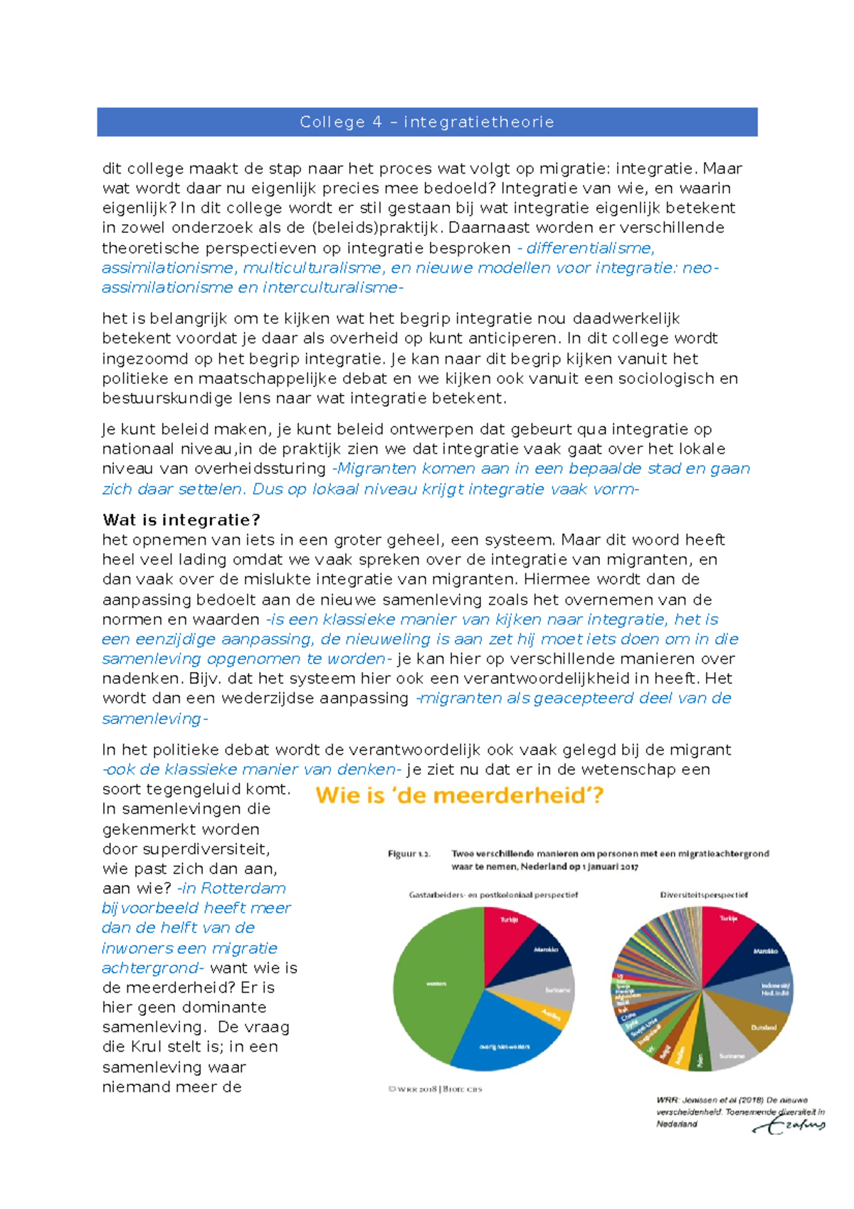 College 4 - Migratie en Diversiteit: governance in de multicuturele samenleving - EUR - Studeersnel