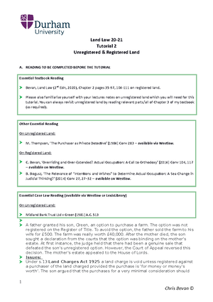 Land Law Tutorial 2 Registered And Unregistered Land Land Law 22
