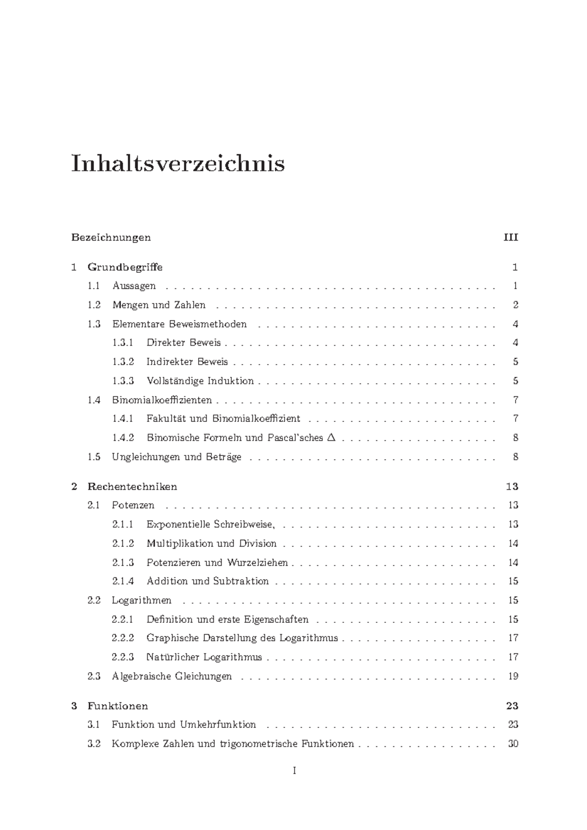 Mathematik Grundlagen - Inhaltsverzeichnis Bezeichnungen 1 ...
