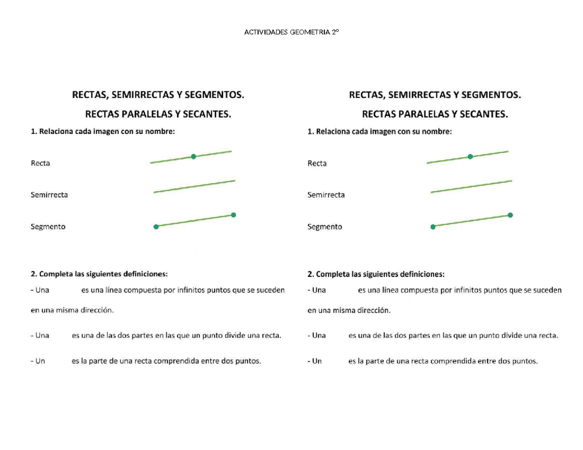 Actividades Geometria 2 - ACTIVIDADES GEOMETRIA RECTAS, SEMIRRECTAS Y ...