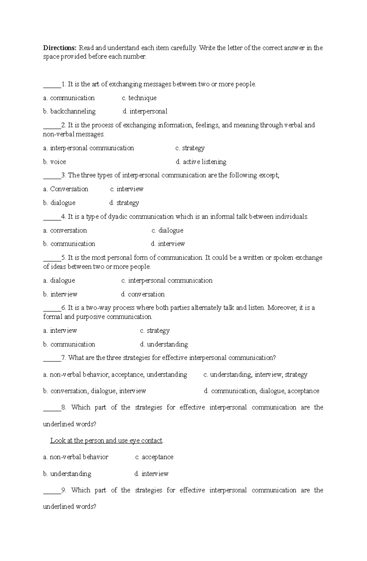 Grade-7 Exam - Directions: Read and understand each item carefully ...