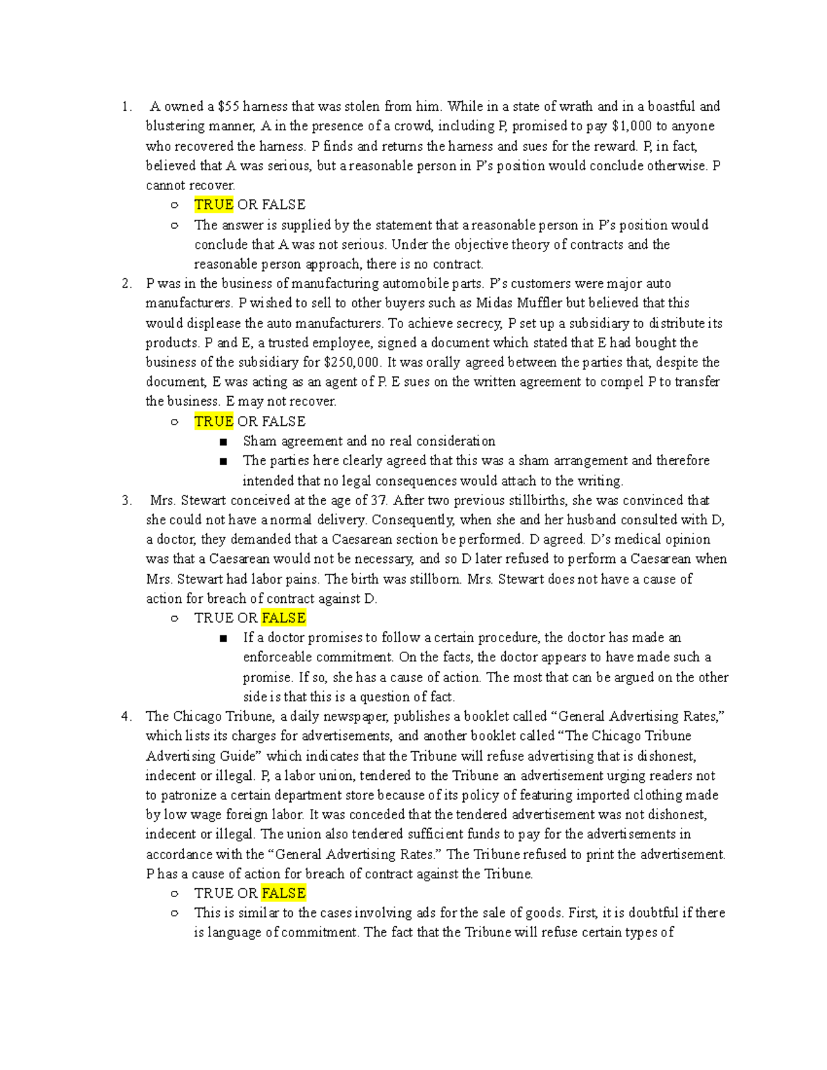 Contract q and a - 1. A owned a $55 harness that was stolen from him ...