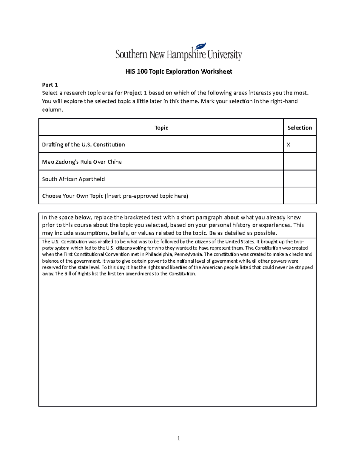HIS 100 Topic Exploration Worksheet - HIS 100 Topic Exploration ...