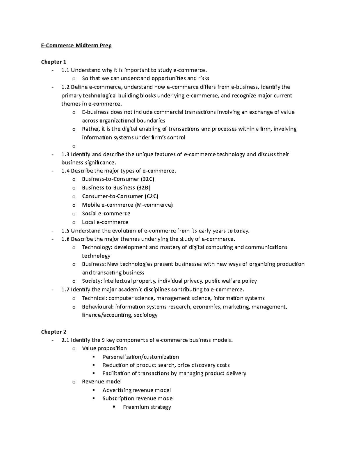 Midterm Prep - E-Commerce Midterm Prep Chapter 1 - 1 Understand why it is important to study ...