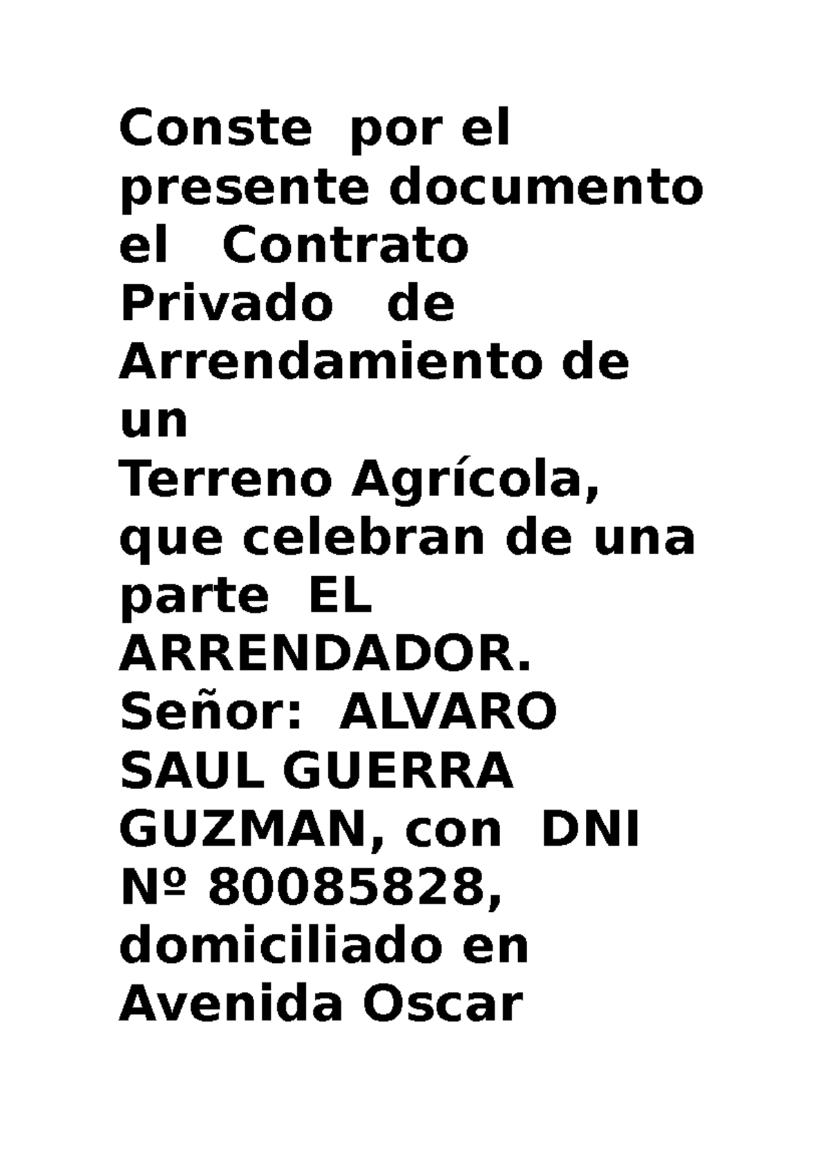 Conste por el presente documento el Contrato Privado de Arrendamiento ...
