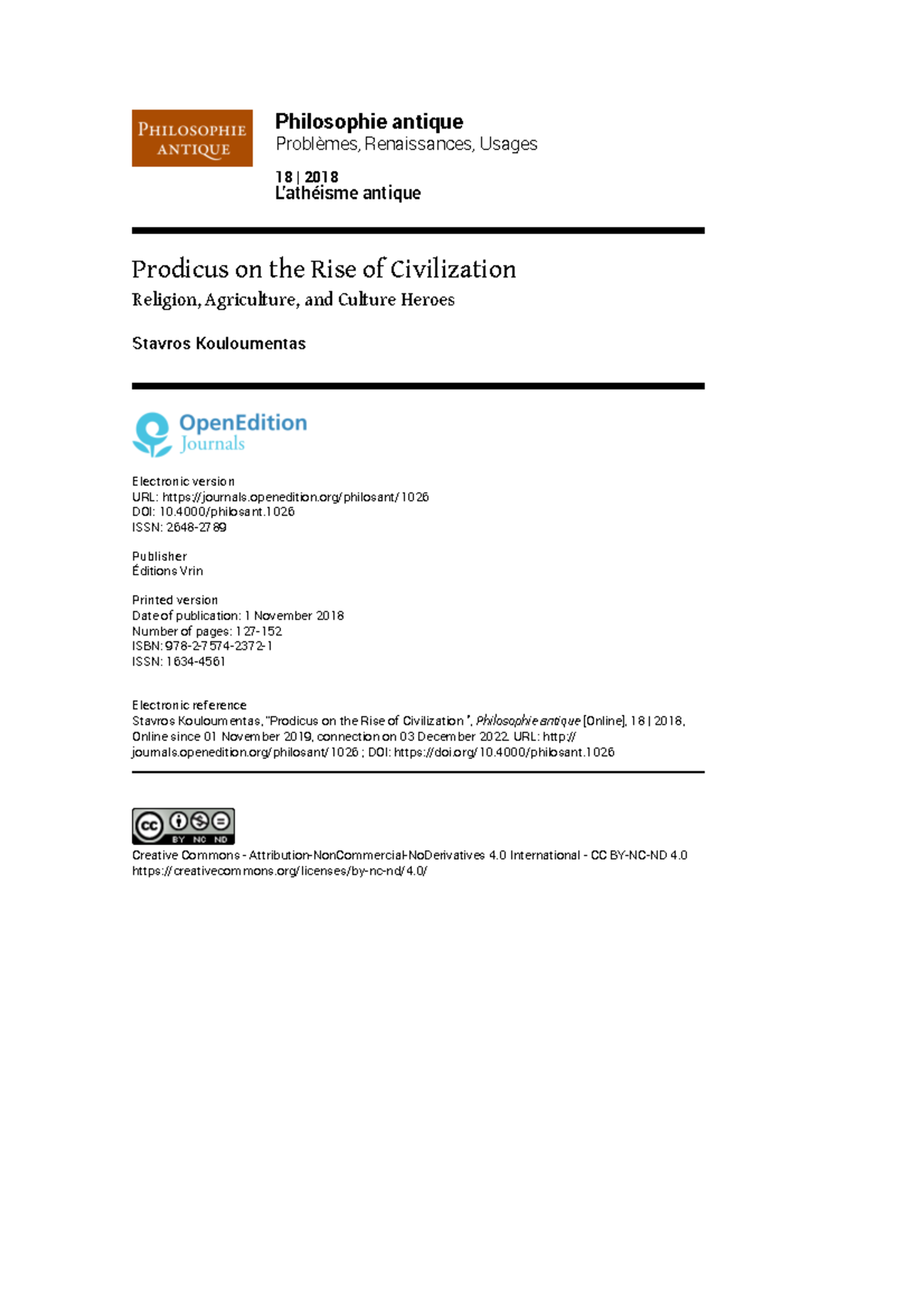 Prodicus on the Rise of Civilization - Philosophie antique Problèmes ...