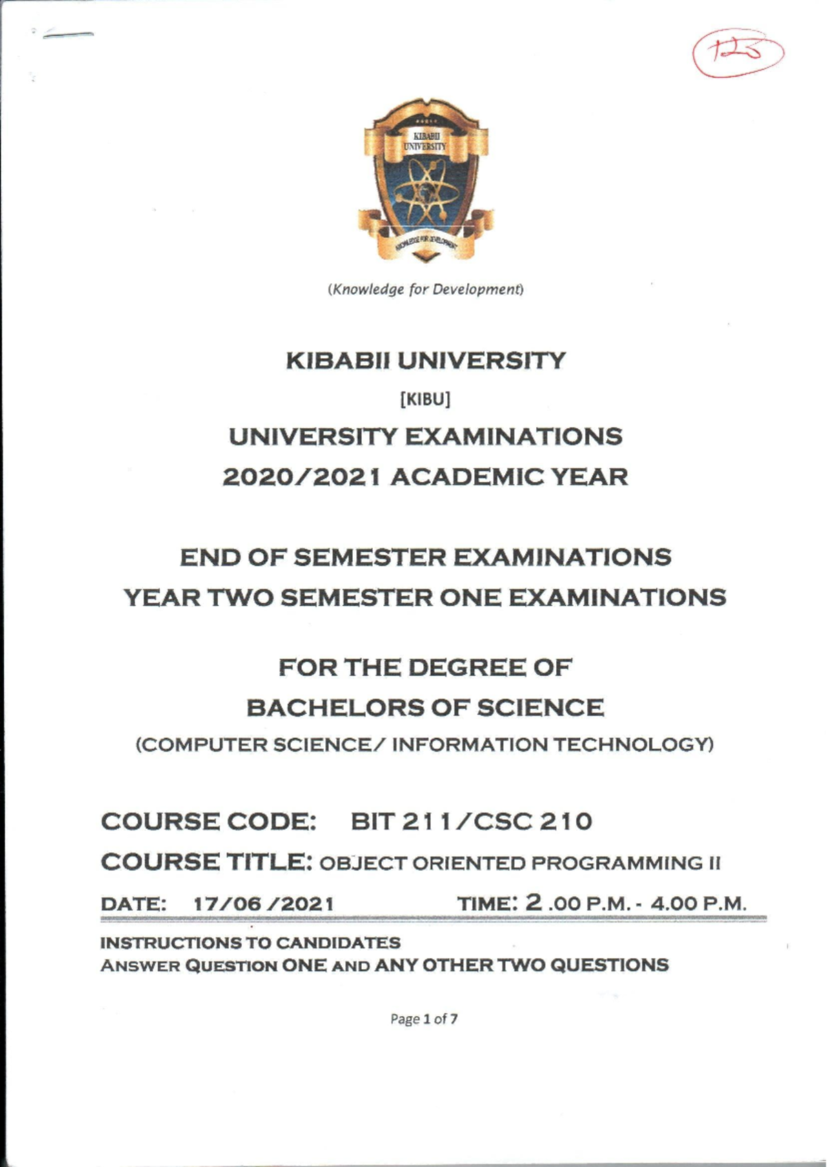 -CSC 210 - Good - 123 KIBABII UNIVERSITY (Knowledge for Development ...