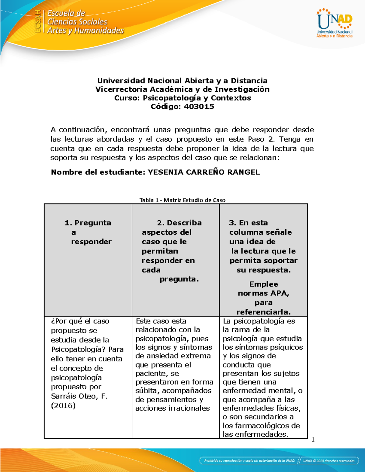 Anexo 1- Matriz Estudio de Caso- Paso 2 - 1 Universidad Nacional Abierta y a Distancia ...