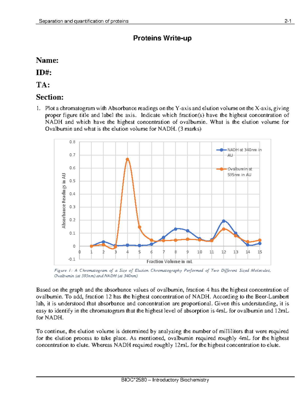 Proteins Lab Write-up Two BIOC2580 University of Guelph - BIOC 2580 - U ...