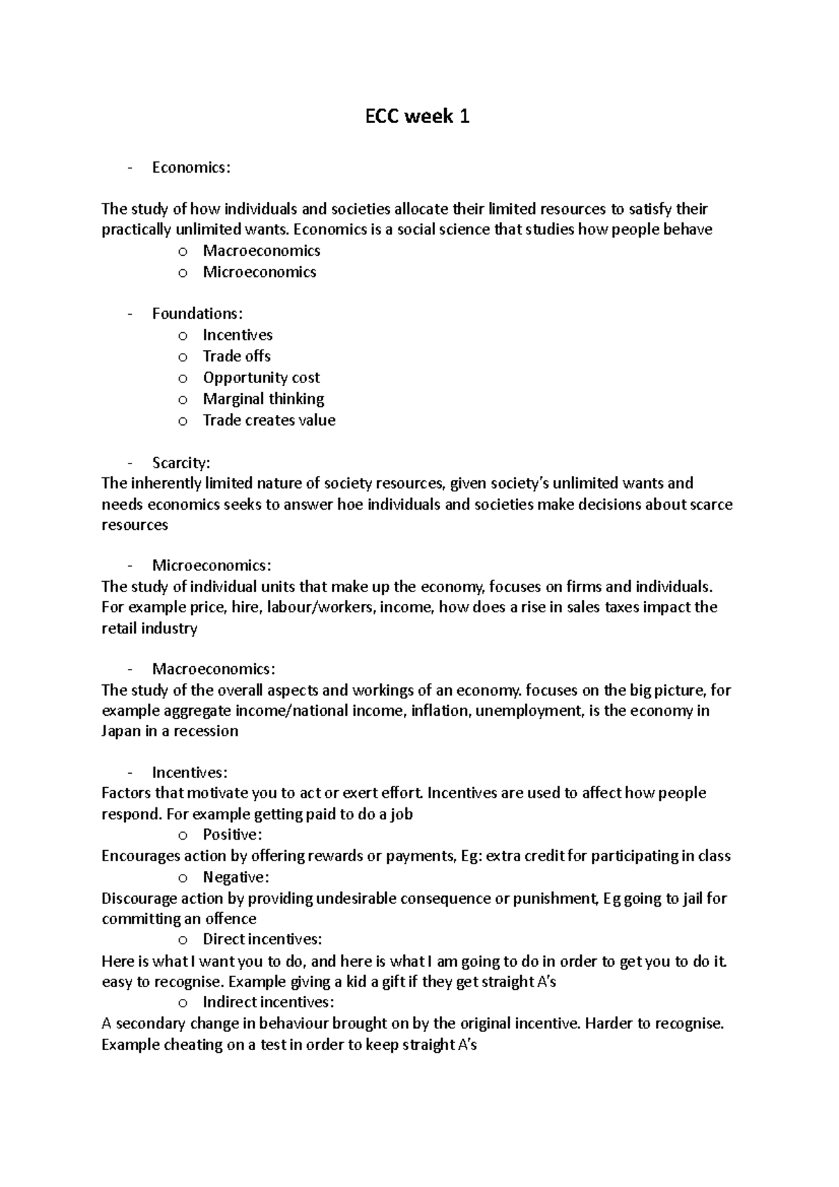 ECC week 1 - micro notes for the first few weeks of lectures - ECC week ...