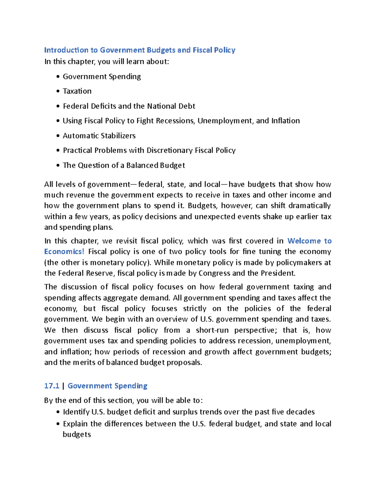 Introduction to Government Budgets and Fiscal Policy - Budgets, however ...