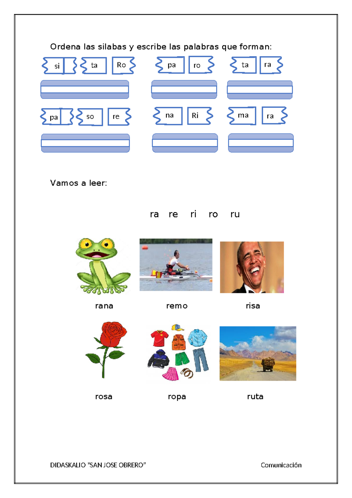 Ordena las silabas y escribe las palabras que forman - Une con flechas ...