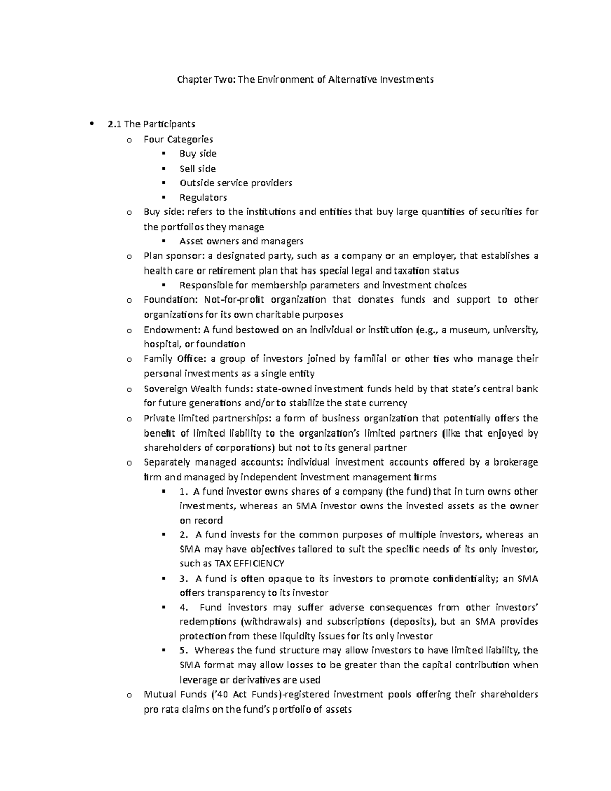 Chapter Two Notes - Chapter Two: The Environment of Alternative ...