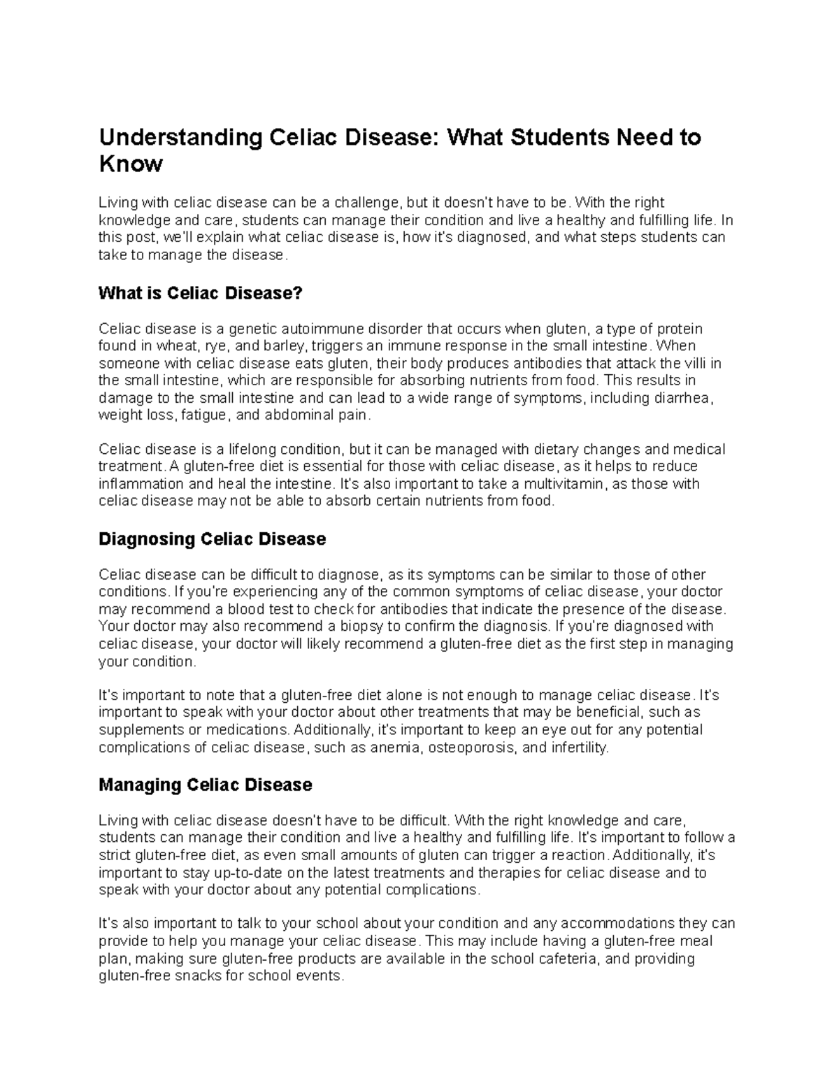 Celiac Disease - Overview, diagnosis, management - Understanding Celiac ...
