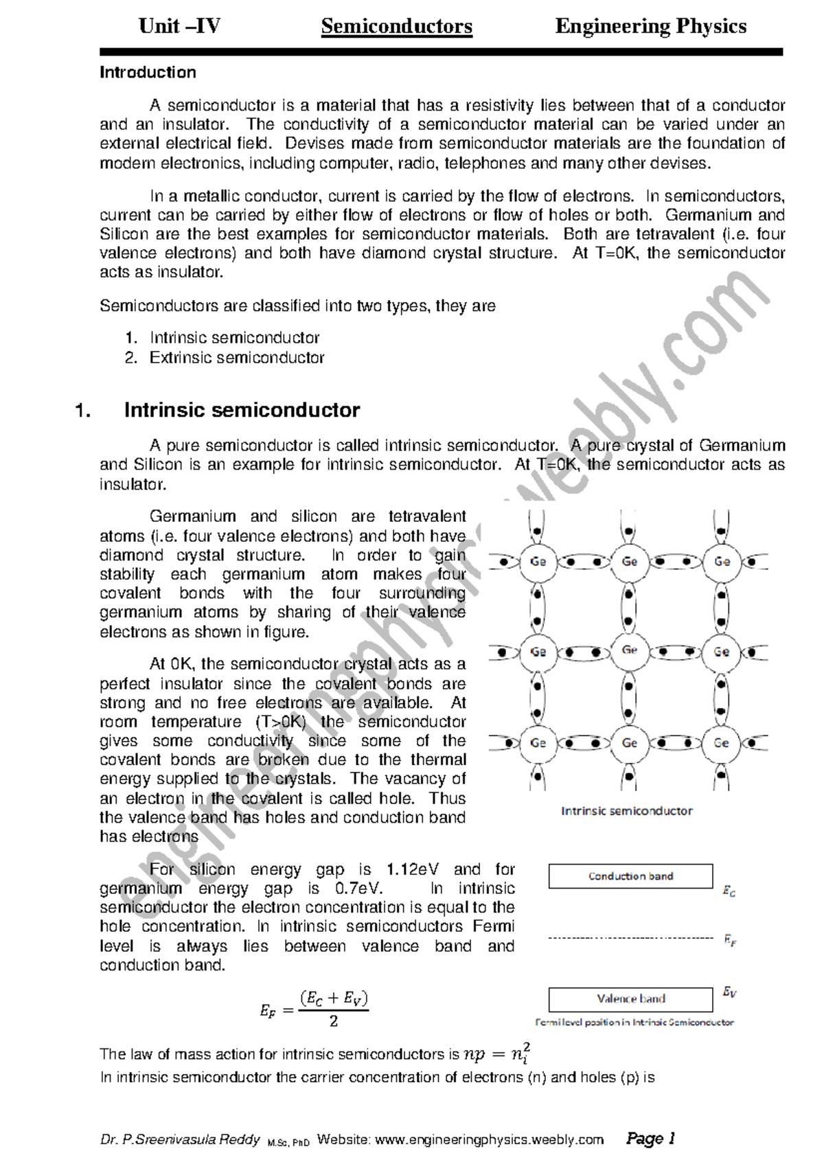 Unit iv semiconductors - Dr. P Reddy M, PhD Website: engineeringphysics.weebly Introduction ...