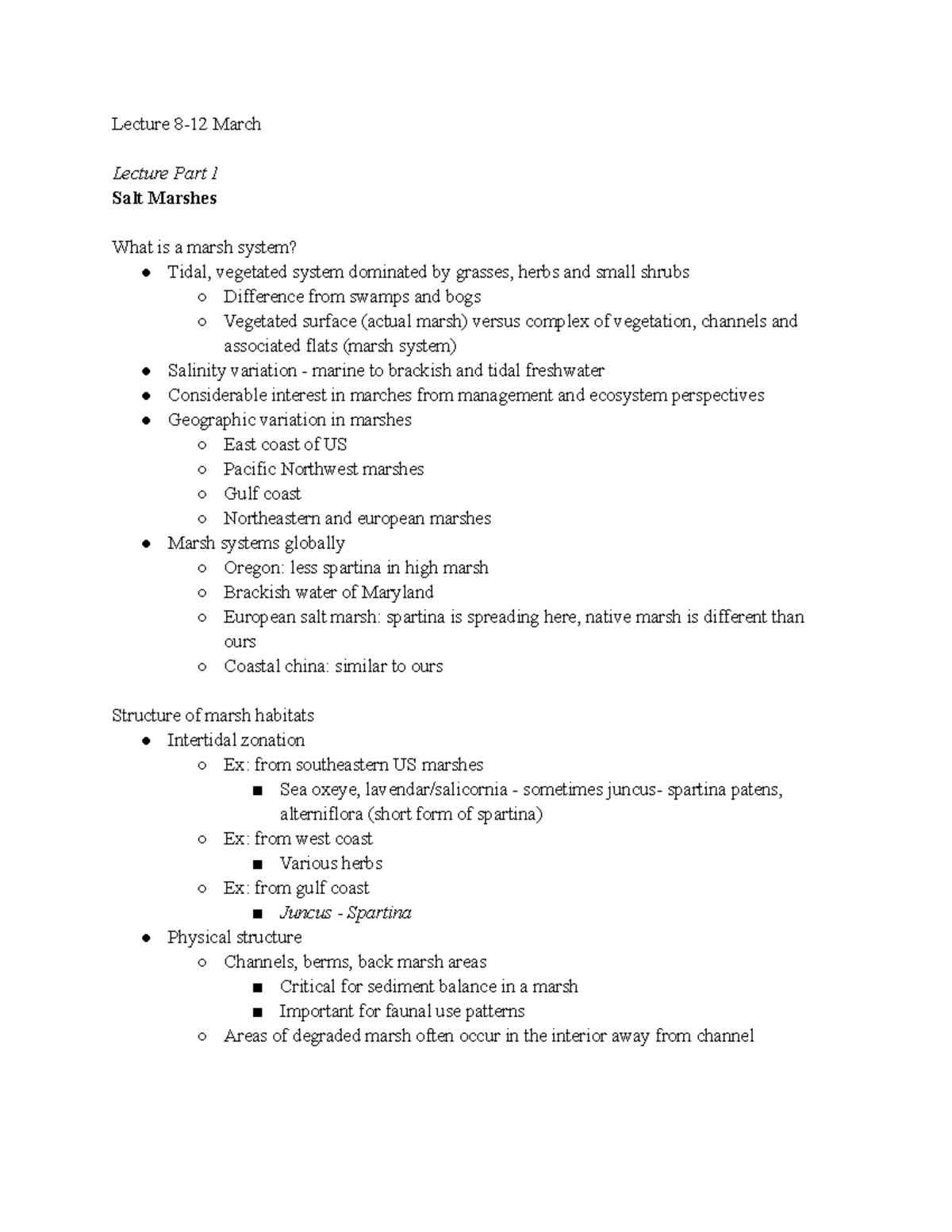 Salt Marsh&Mangrove Lec 8-12 March - Lecture 8-12 March Lecture Part 1 ...
