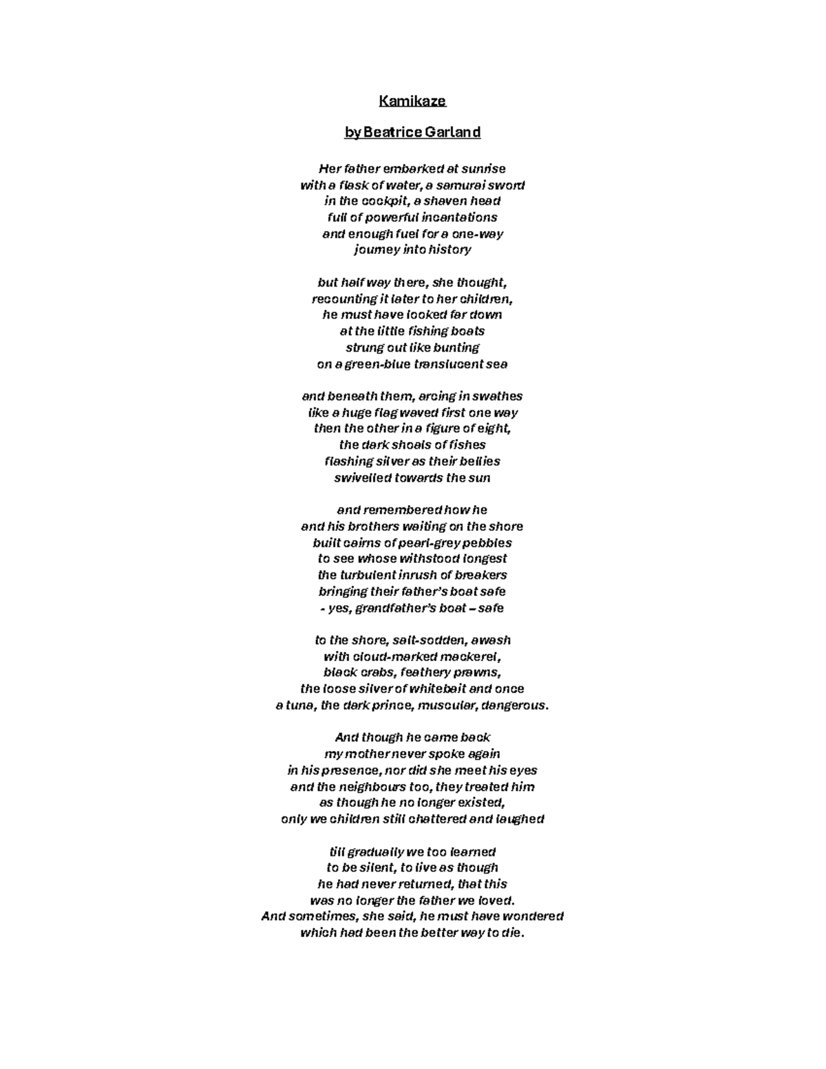 Kamikaze - yes - Kamikaze by Beatrice Garland Her father embarked at ...