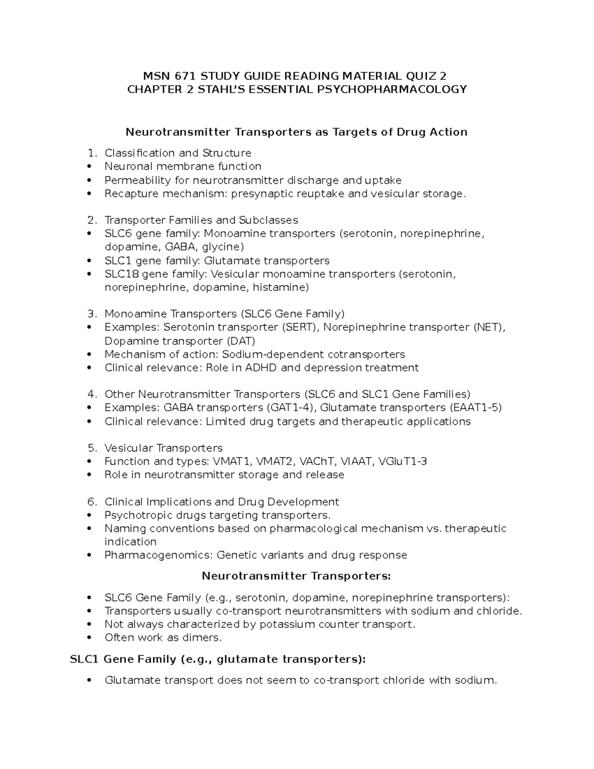 Study Guide Quiz 2 - MSN 671 STUDY GUIDE READING MATERIAL QUIZ 2 ...