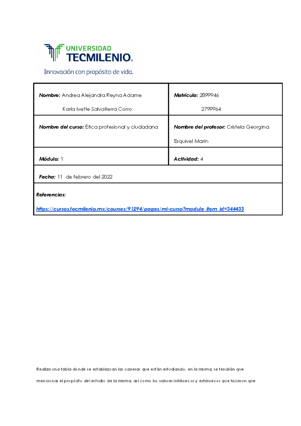 Act. 4 Ética - ejercicios de cada modulo - Nombre: Andrea Alejandra ...
