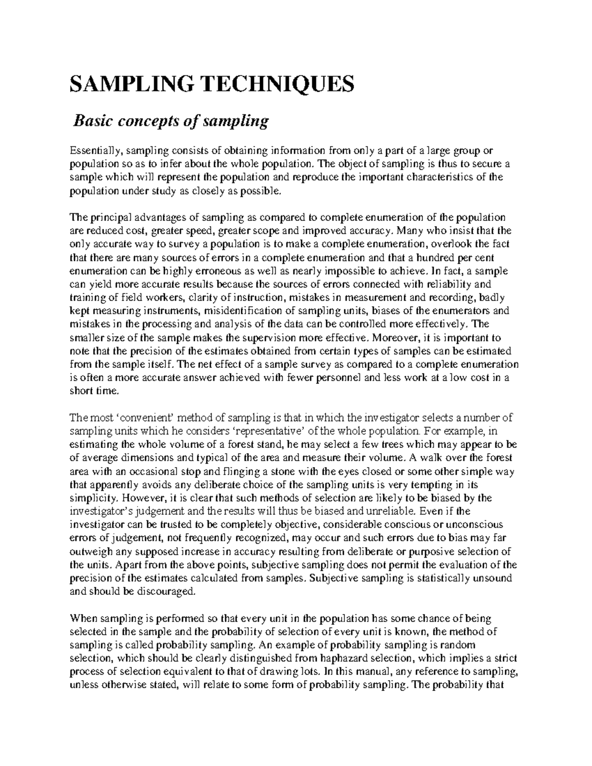 Sampling Techniques - SAMPLING TECHNIQUES Basic concepts of sampling ...