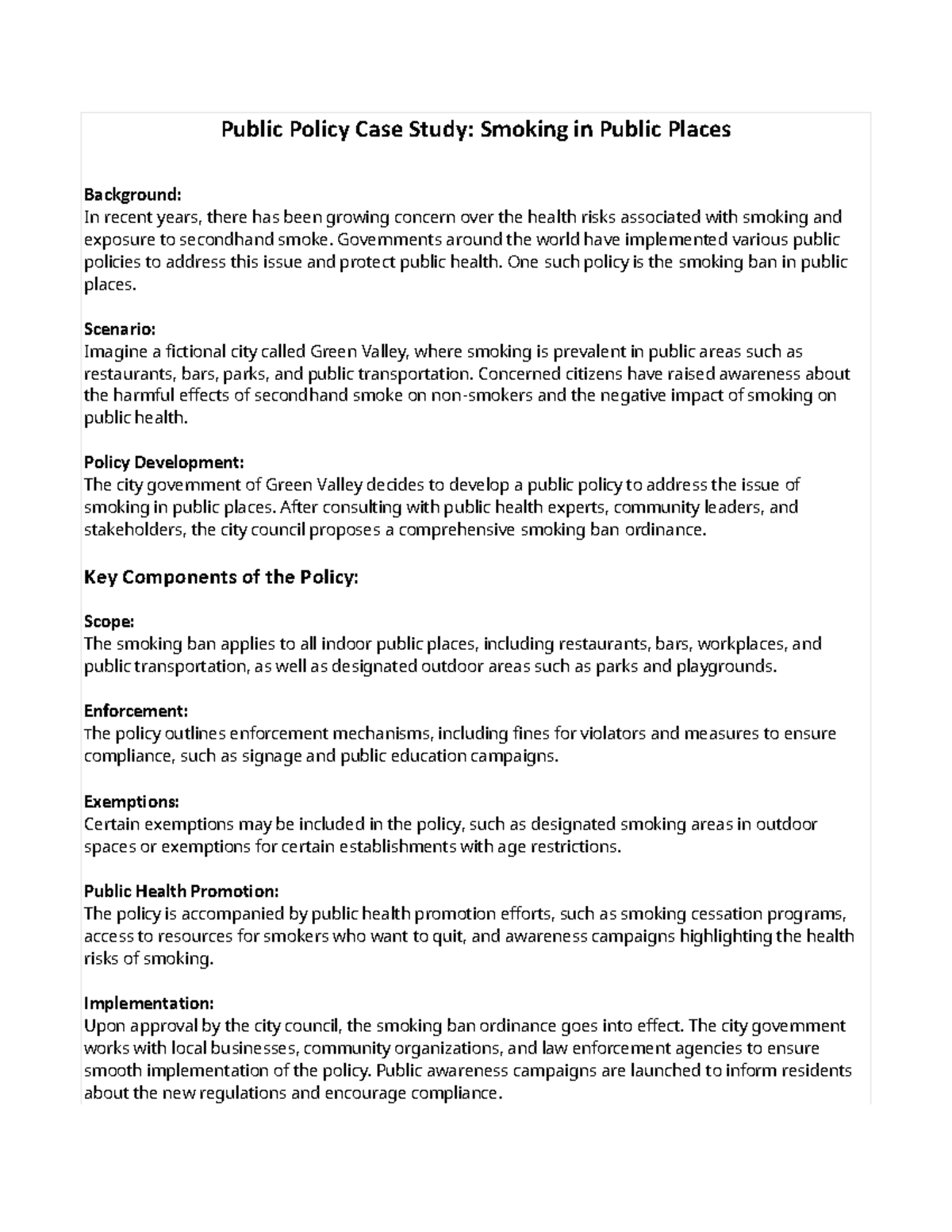 Public Policy Case Study - Green Valley - Public Policy Case Study ...