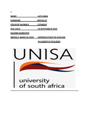 Introduction TO African Philosophy 2023 - PLS1502 - Unisa - Studocu