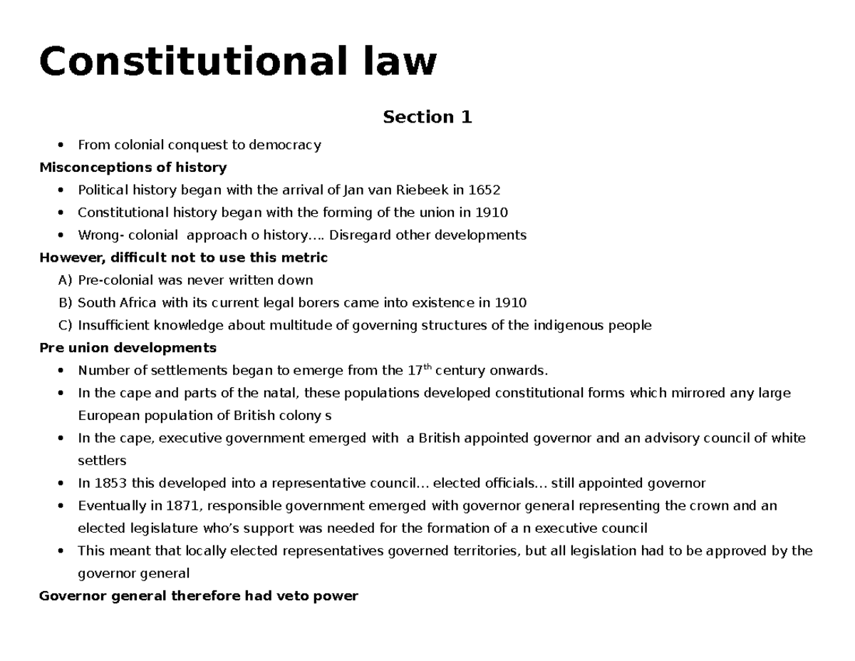 Test 1 summaries for con law - Constitutional law Section 1 From ...