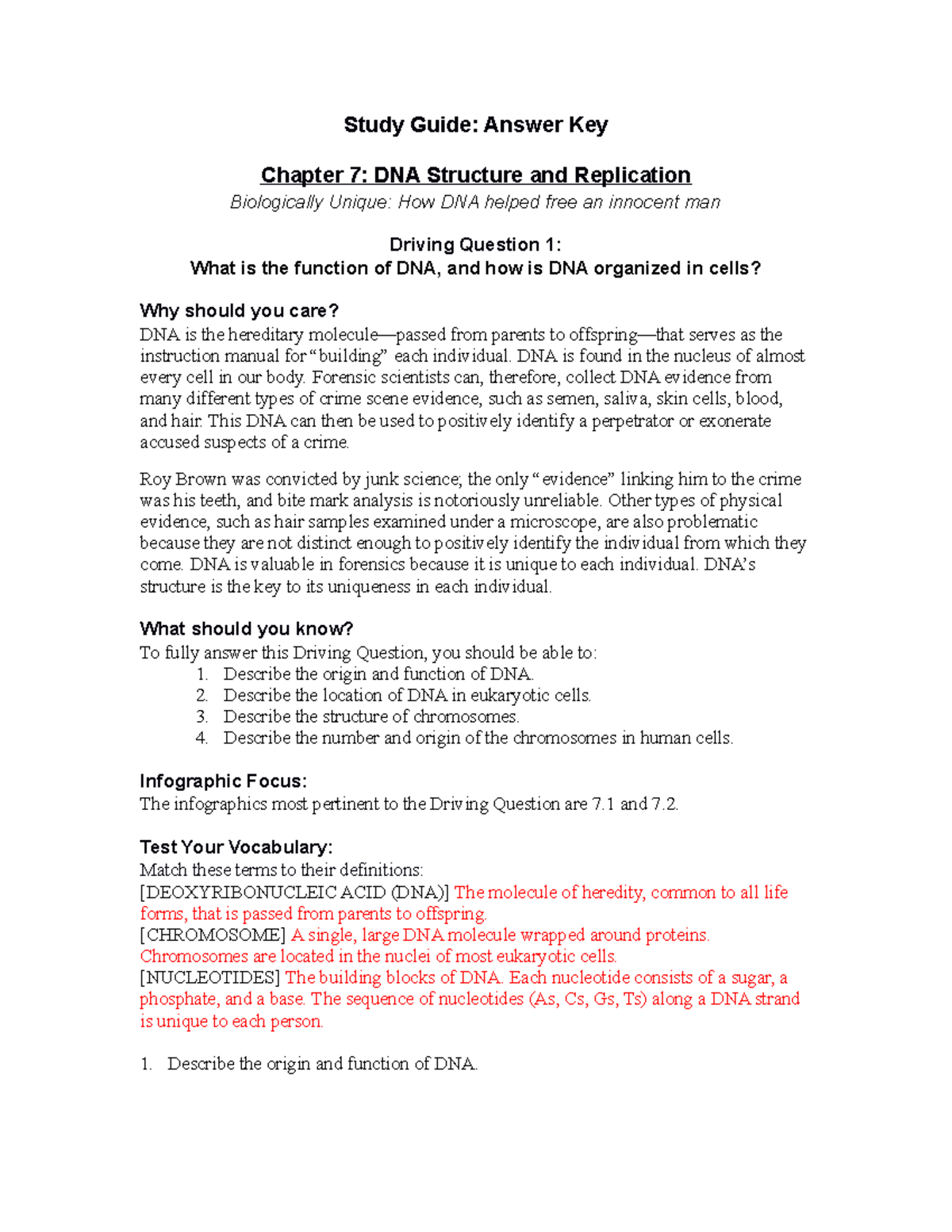 CH 7 SGWA - Study Guide - Study Guide: Answer Key Chapter 7: DNA ...