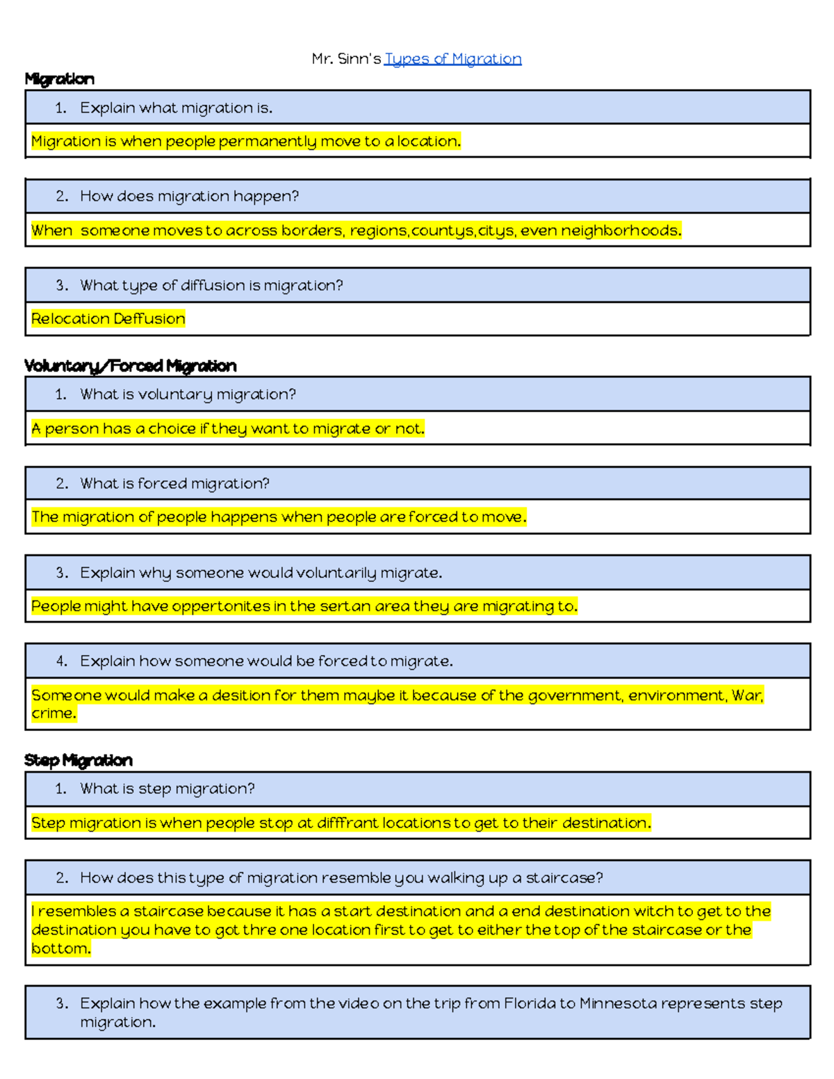 Mr Sinn Types Of Migration Guided Notes Mr Sinn s Types Of