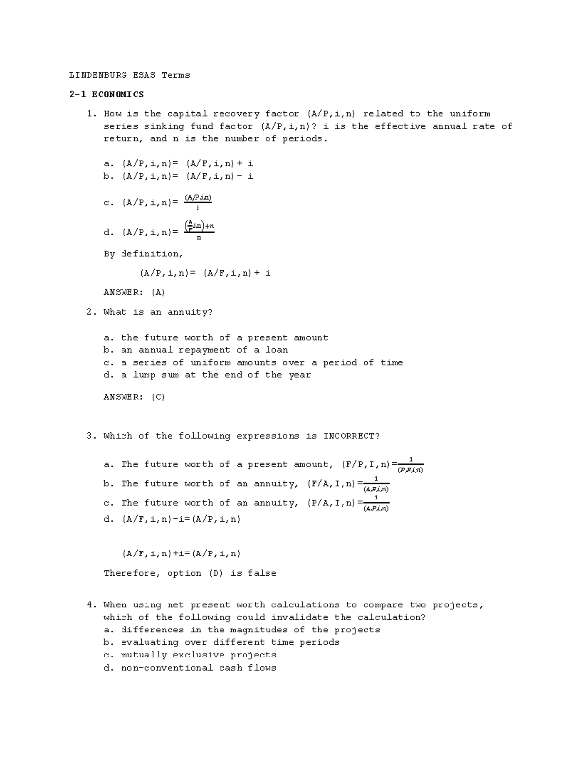 Lindeburg- Terms - LINDENBURG ESAS Terms 2-1 ECONOMICS How is the ...