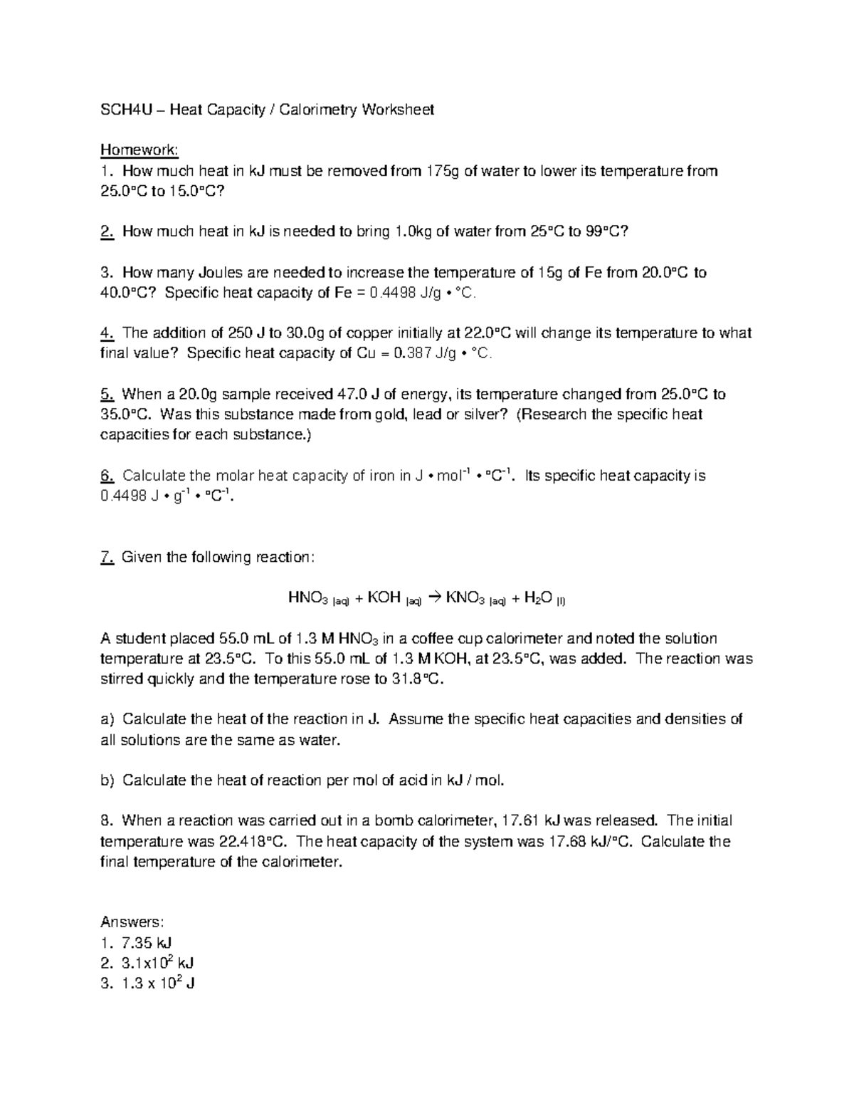 Lesson 1 Introduction to Thermochemistry Practice Part 1 of 2 - SCH4U ...