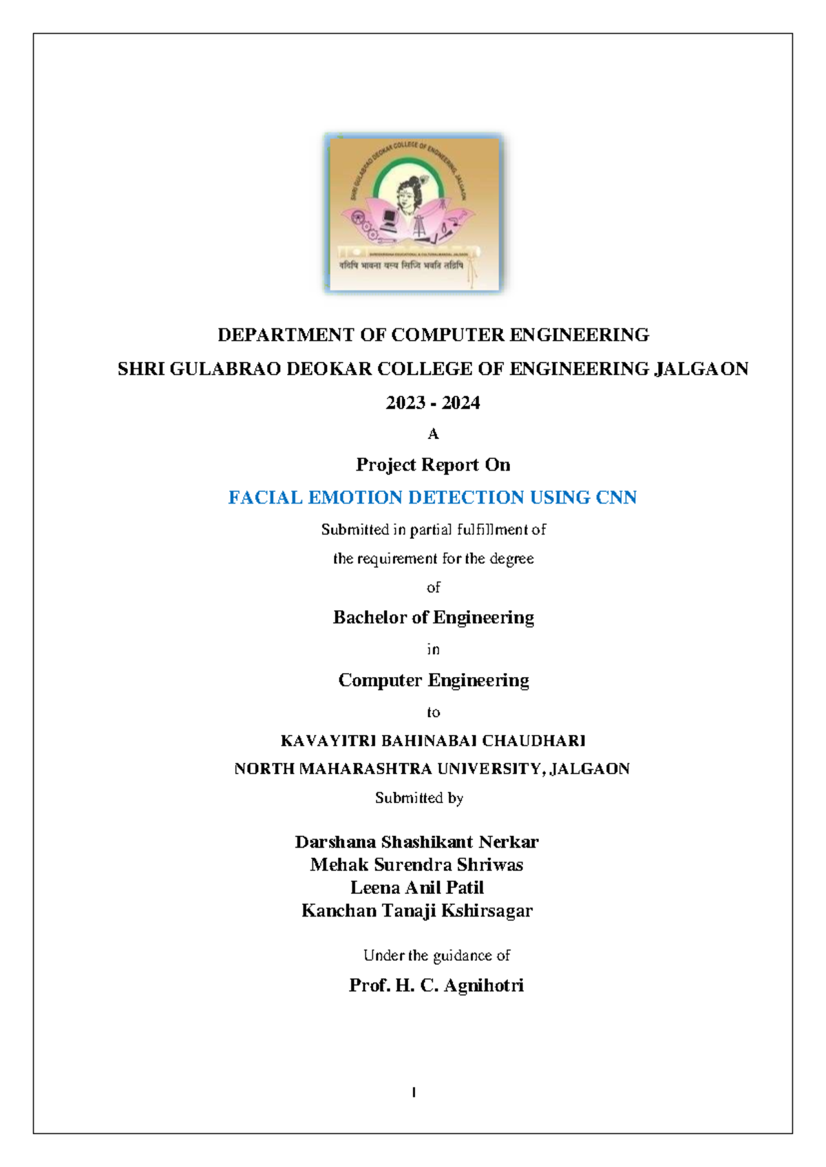 Project report - 13 - DEPARTMENT OF COMPUTER ENGINEERING SHRI GULABRAO ...