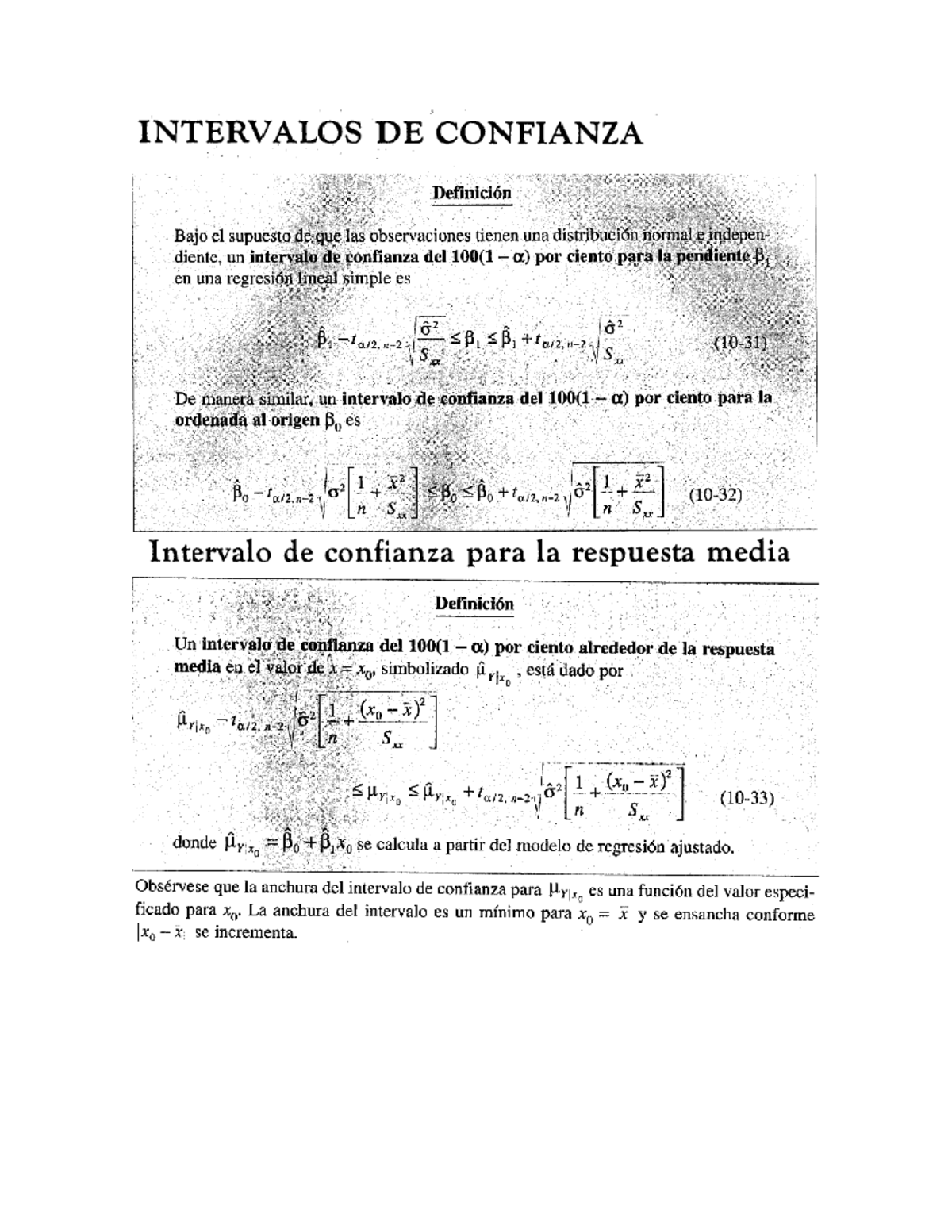Intervalo de confianza B0 y B1 - Probabilidad y Estadística - Studocu