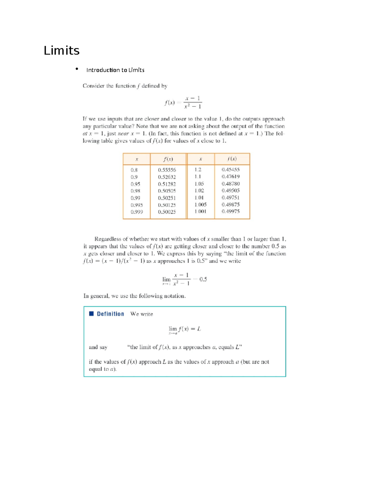 Limits - MATH 1206 - Studocu