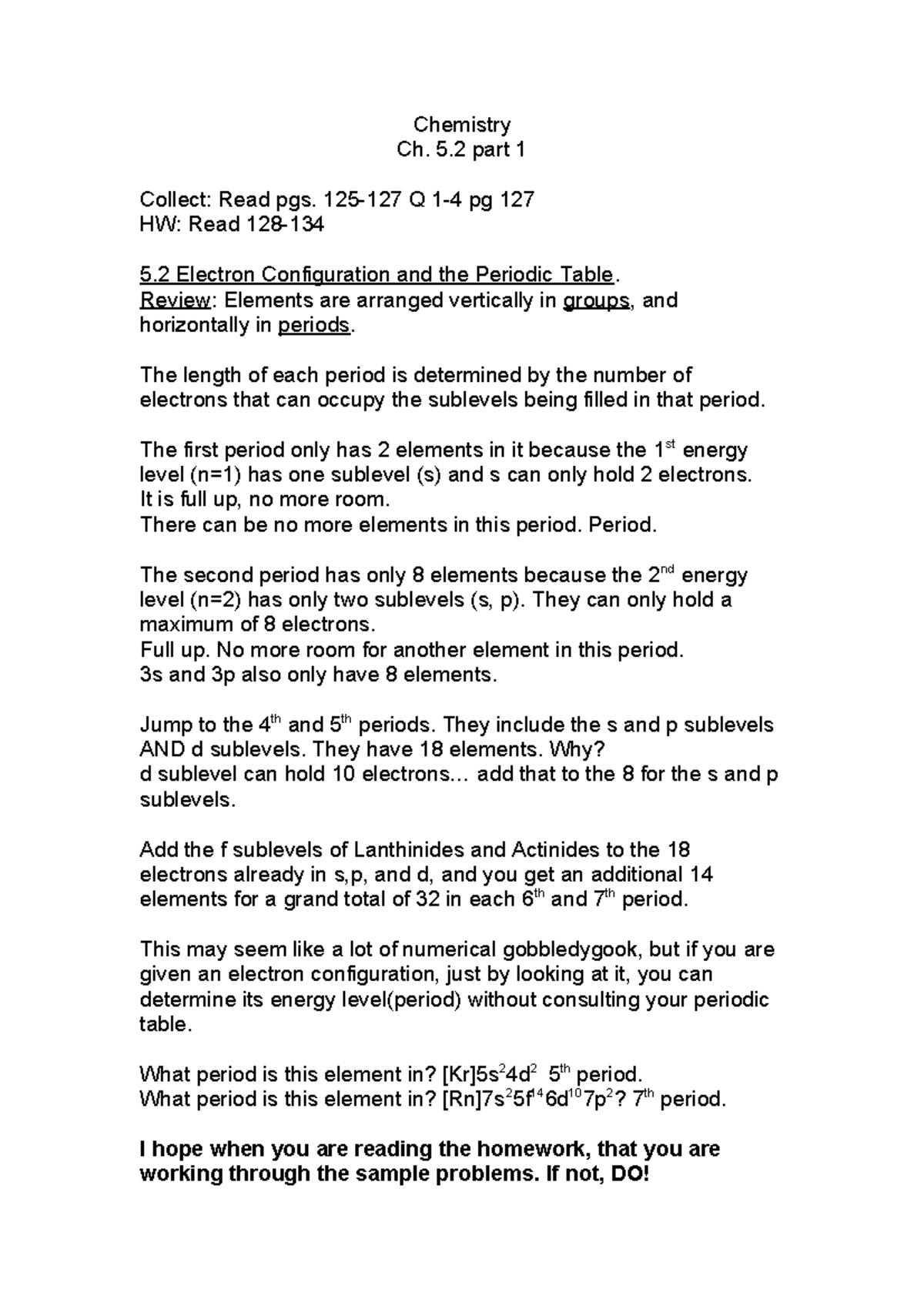 Ch. 5.2 Chem lesson plans part 1 - Chemistry Ch. 5 part 1 Collect: Read ...