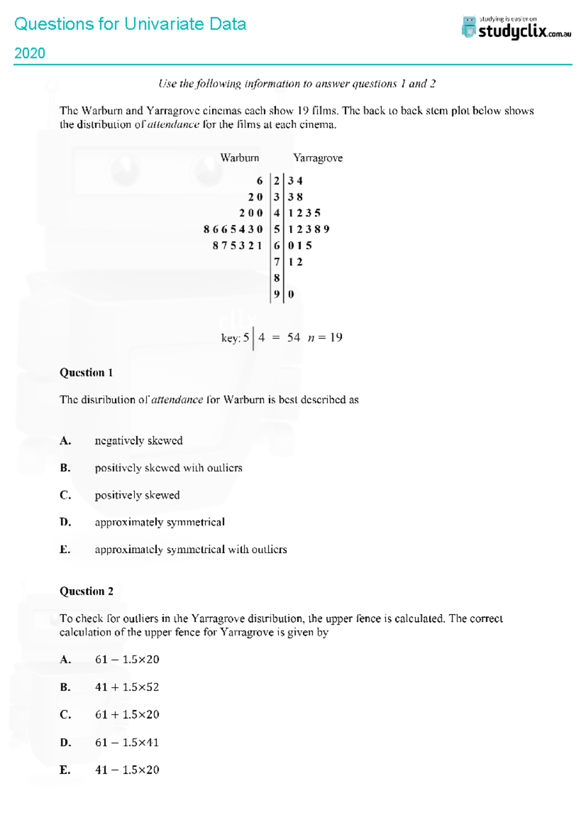 Univariate Data Questions - HLS 2123 - Questions for Univariate Data ...