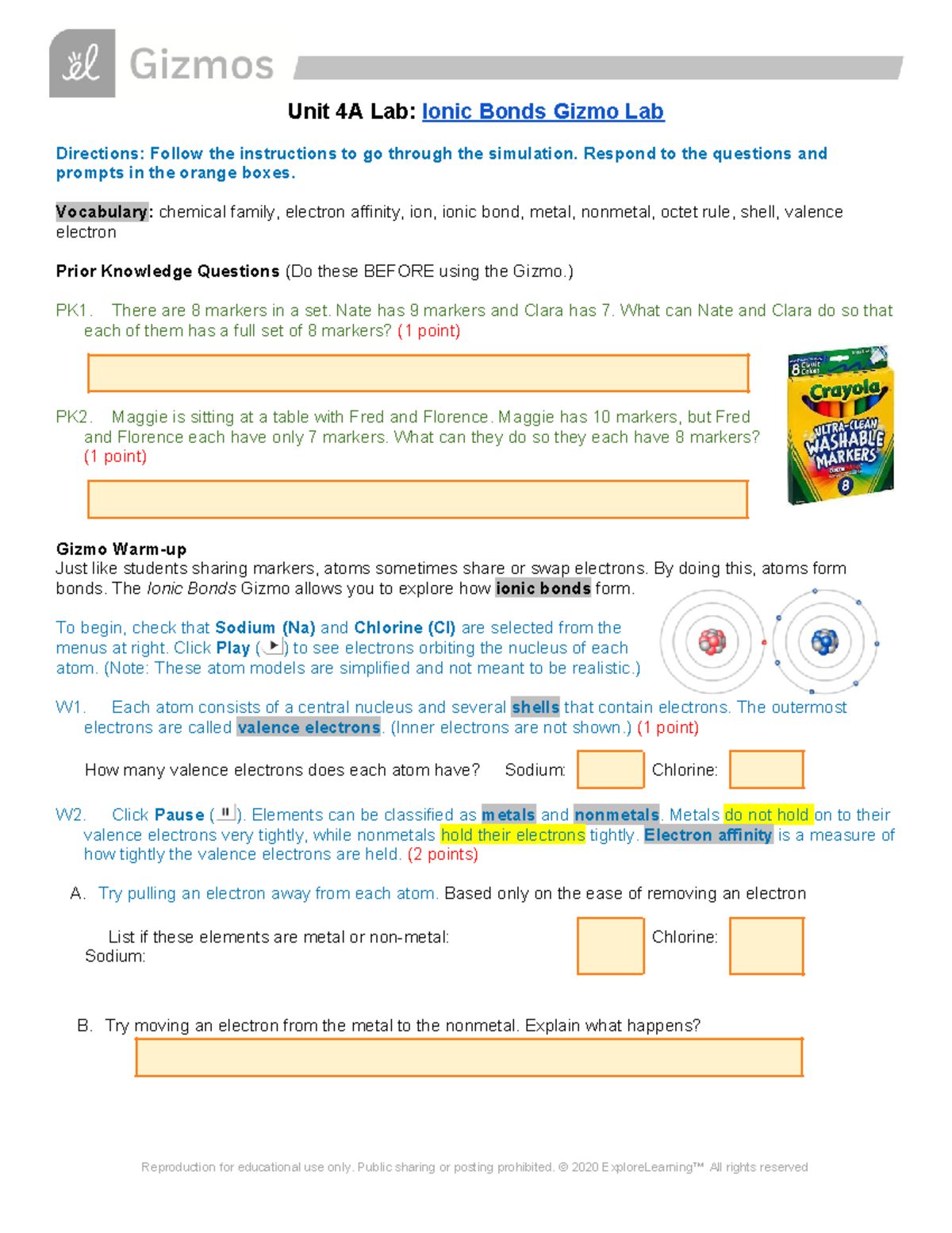4.06 Ionic Bonds Lab - Unit 4A Lab: Ionic Bonds Gizmo Lab Directions ...