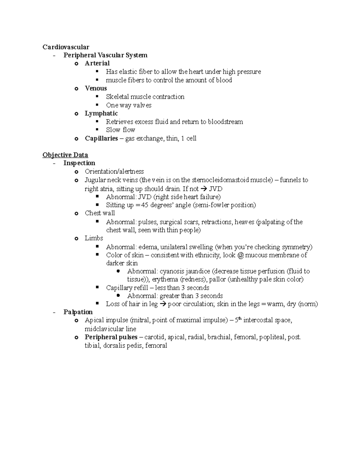 Cardiovascular System - Cardiovascular Peripheral Vascular System o ...