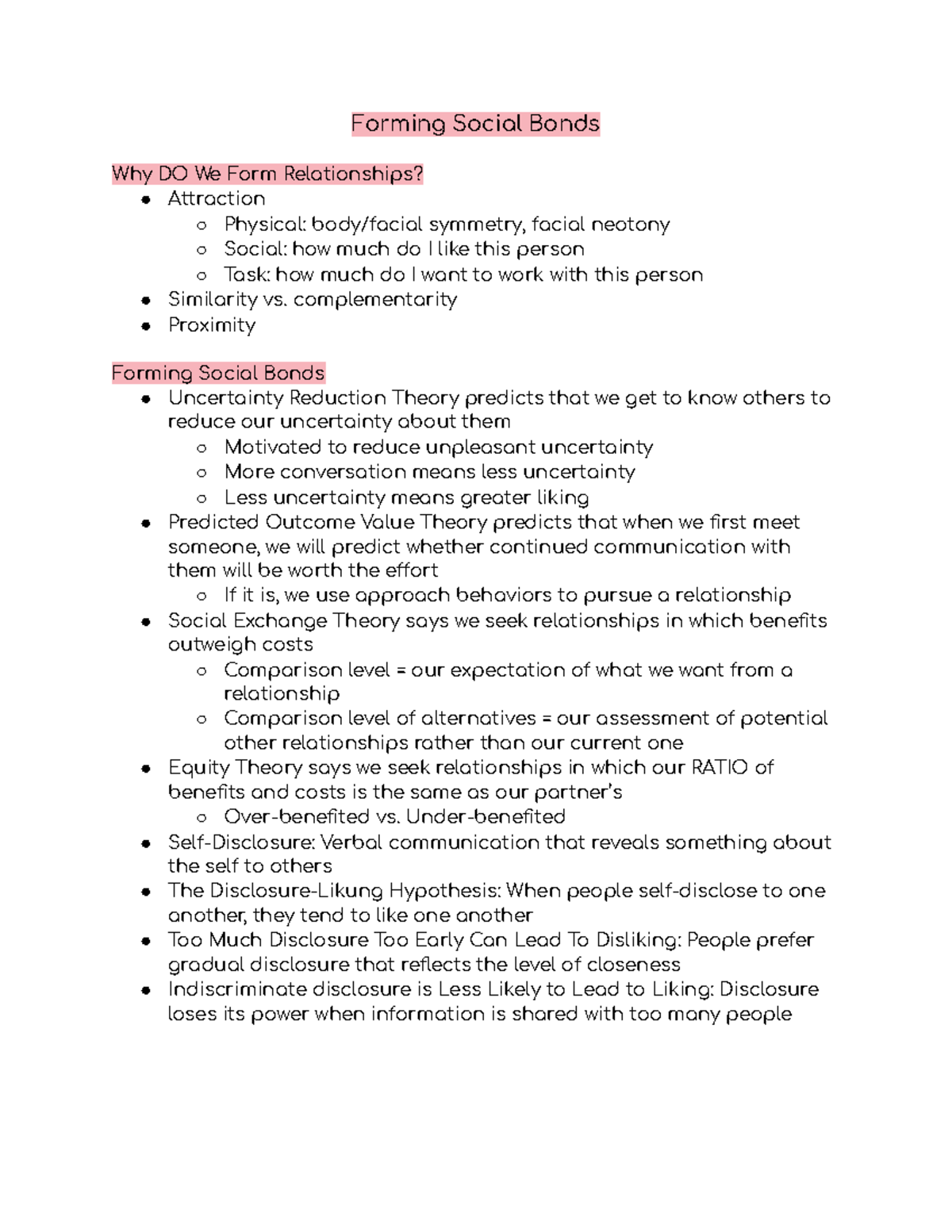 Dynamics of Interpersonal Relationships - Forming Social Bonds Why DO ...