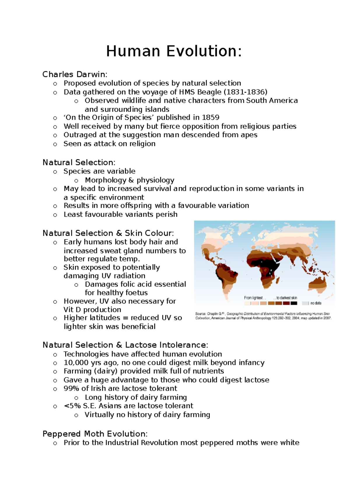 Human Evolution - Notes by topic - Human Evolution: Charles Darwin: o ...