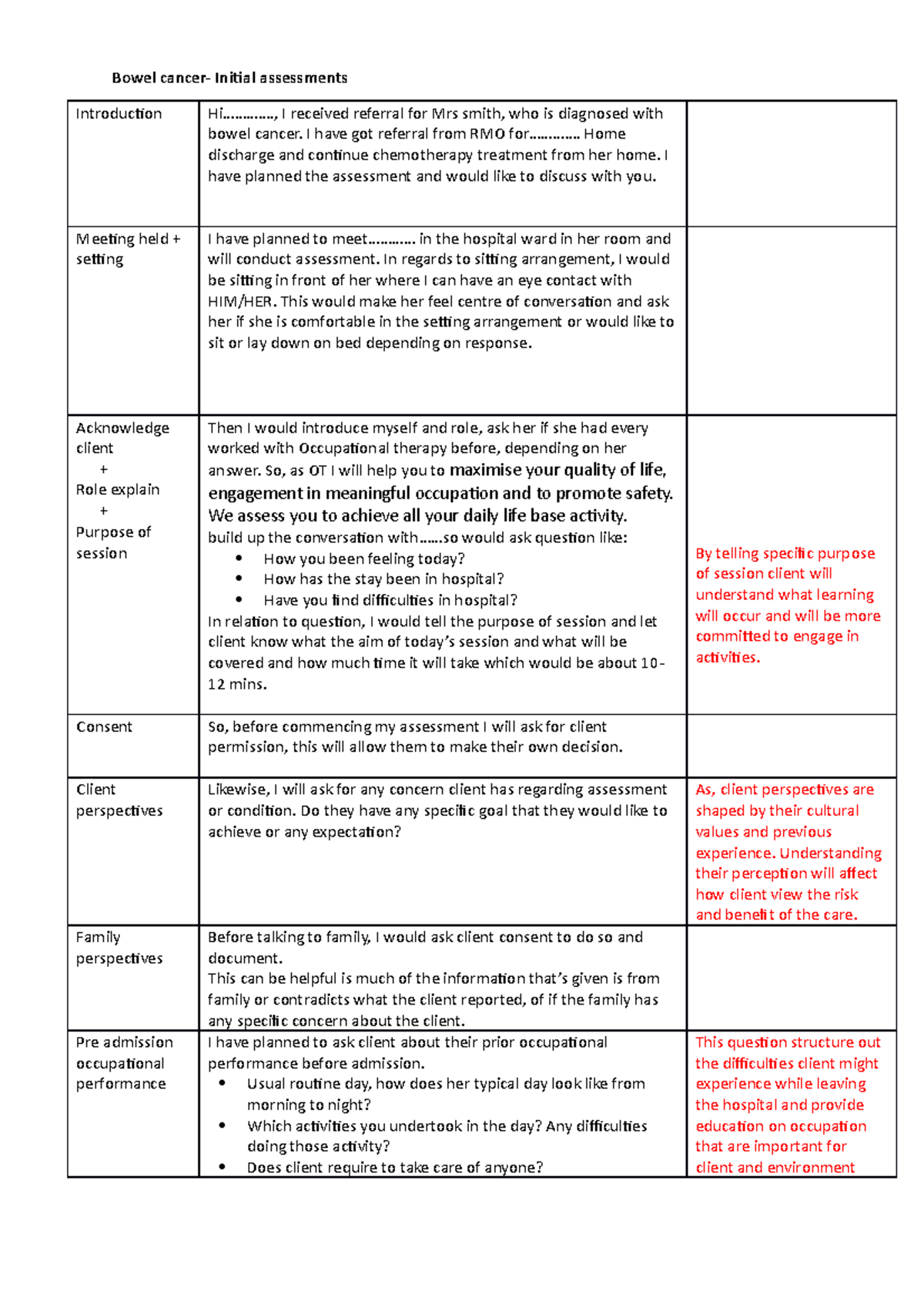 Bowel cancer inital assessment - Bowel cancer- Initial assessments ...