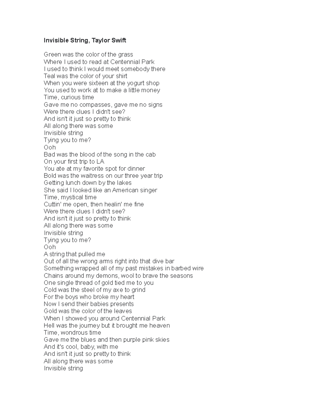 Invisible String - Info taylor - Invisible String, Taylor Swift Green ...