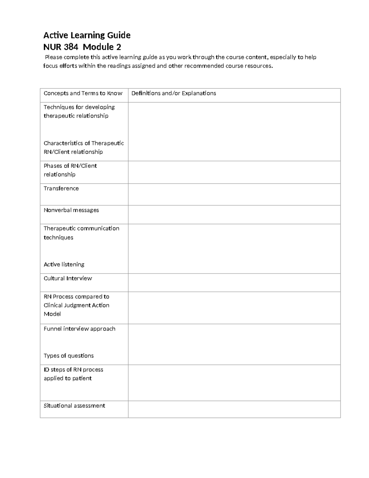 ALG Module 2(new) - study guide 3 - Active Learning Guide NUR 3 84 ...