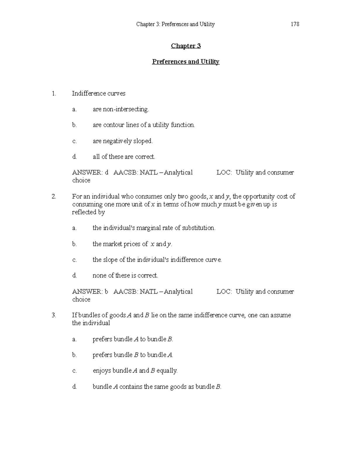 Chapter 3 - test bank - Chapter 3 Preferences and Utility Indifference ...